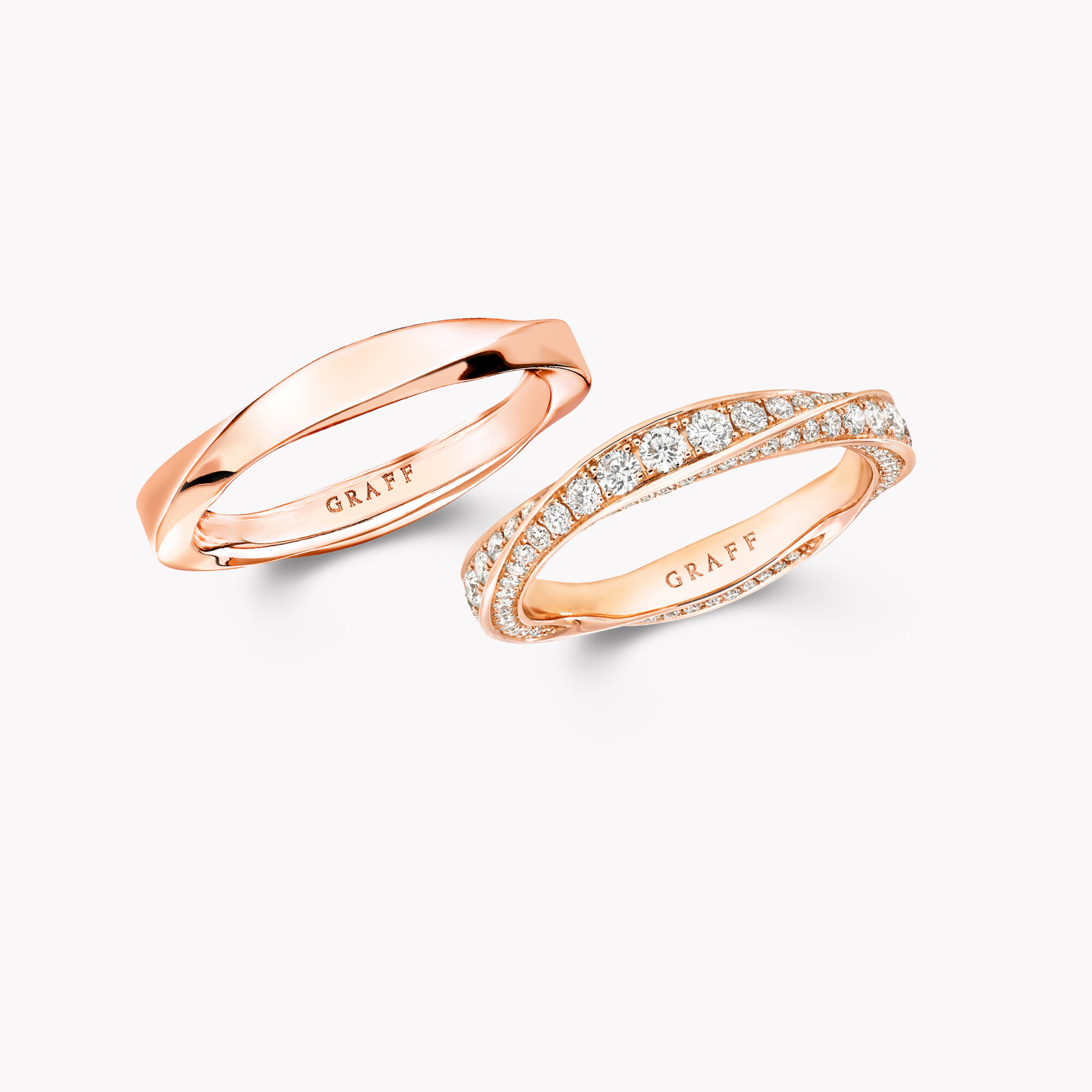 Spiral Pavé Diamond and Plain Band Set, Rose Gold - Graff